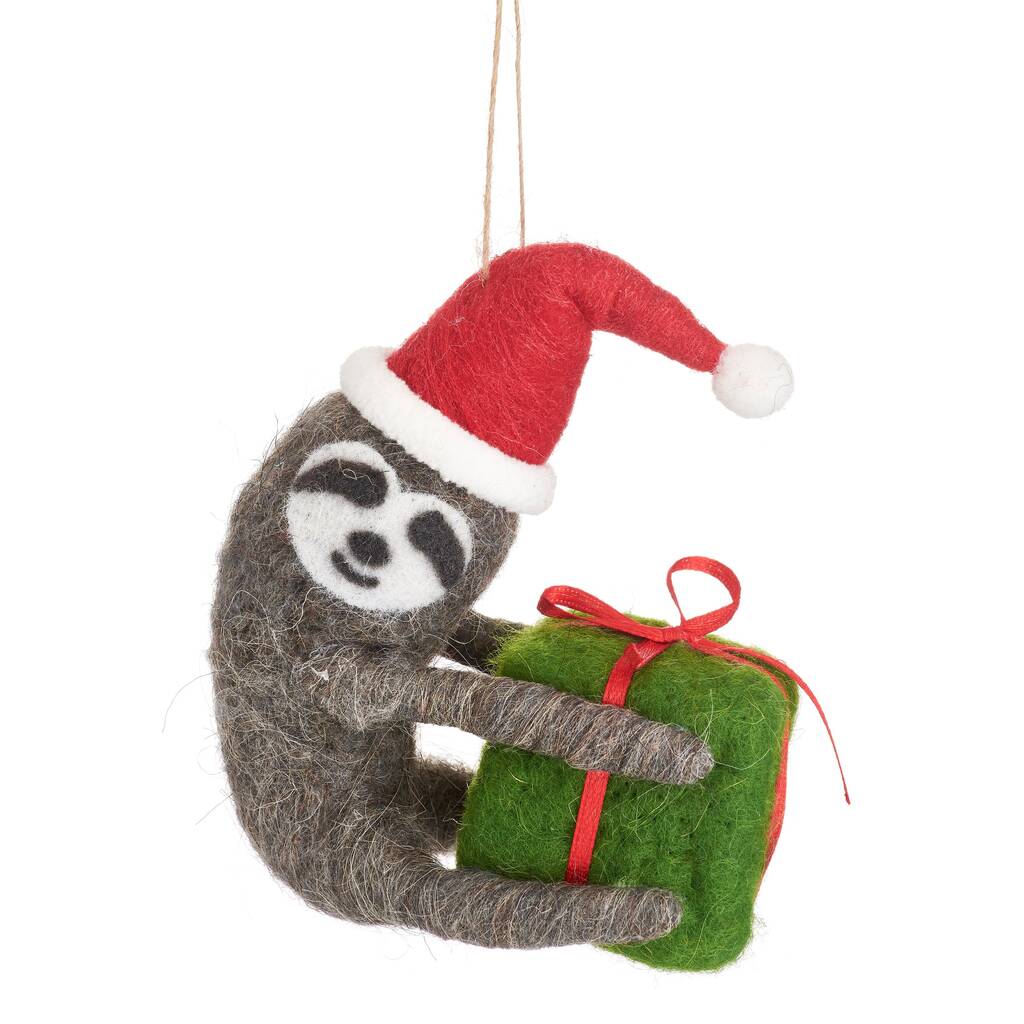 Sloth With Present Felt Hanging Decoration By Lola & Alice