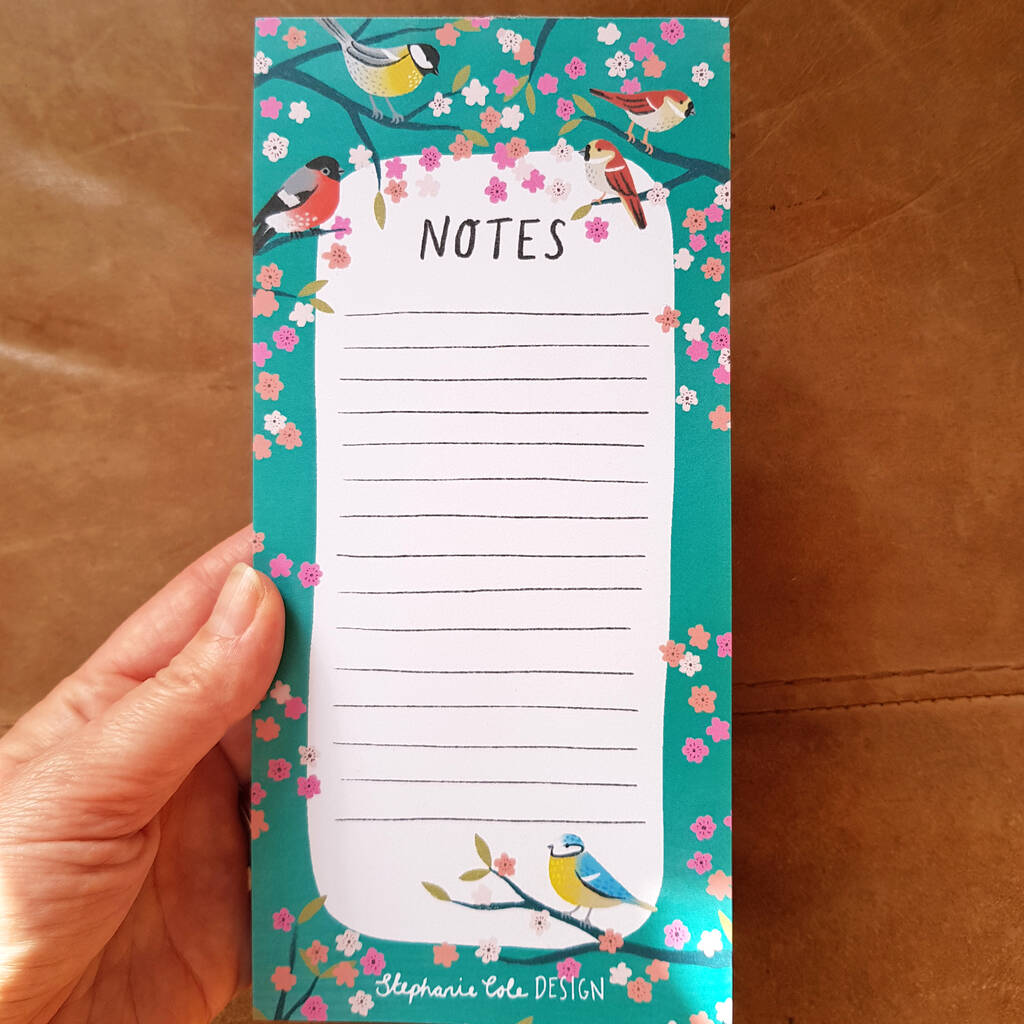 Garden Birds Blossom Notepad By Stephanie Cole Design