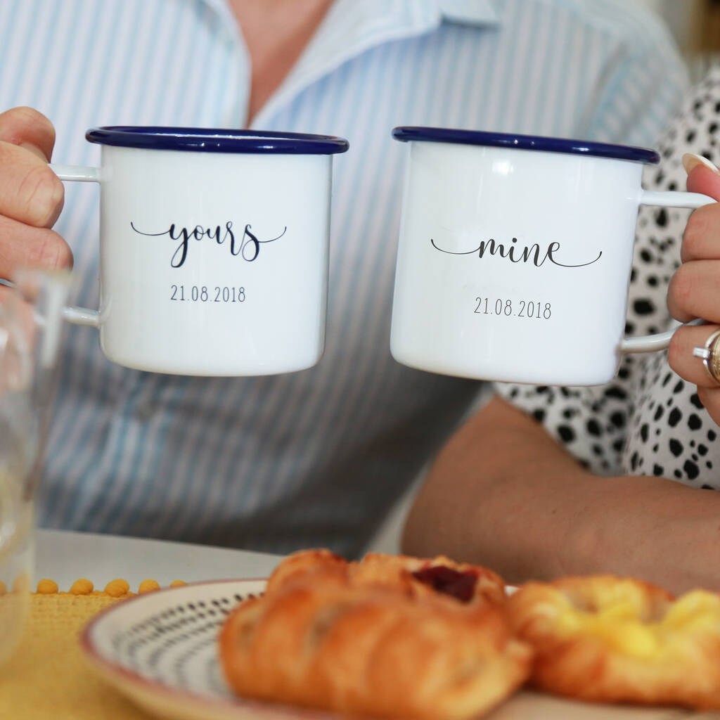 Personalised Yours And Mine Enamel Mug Set Of Two By Duncan Stewart ...