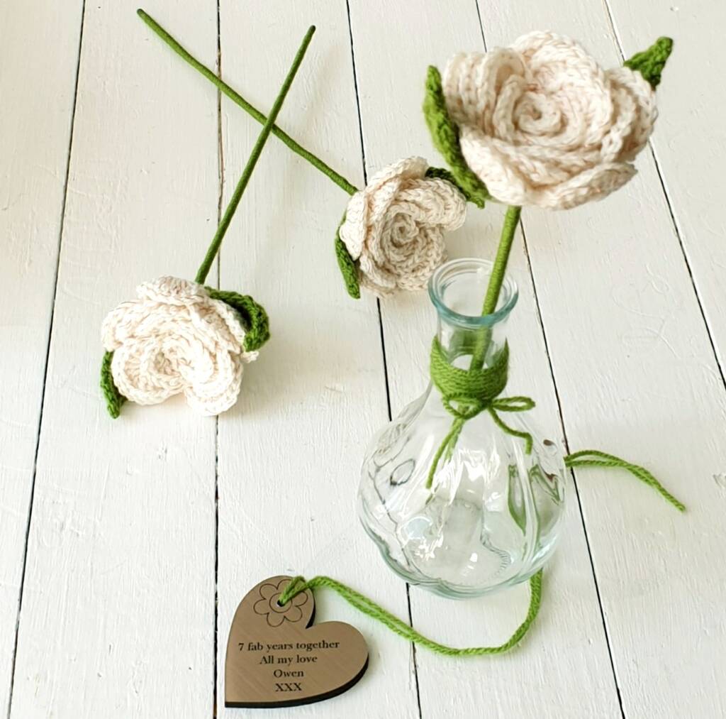 Personalised 7th Anniversary Wool Rose With Vase By Little Foundry ...