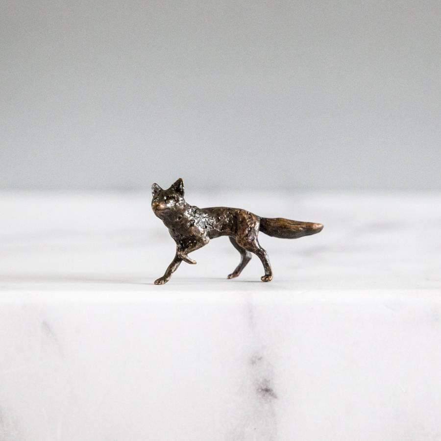 miniature solid bronze fox sculpture by ginger rose ...