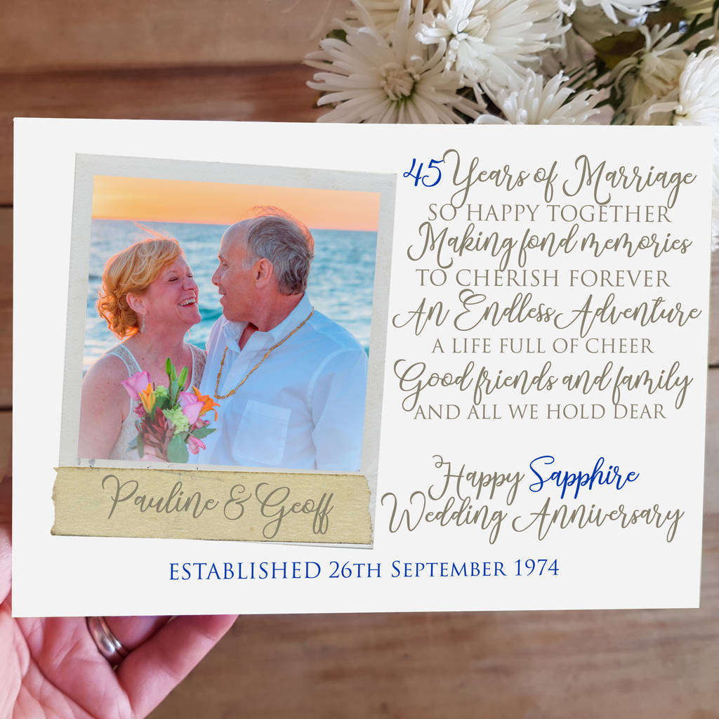 Personalised 45th Sapphire Wedding Anniversary Card By Giddy Kipper