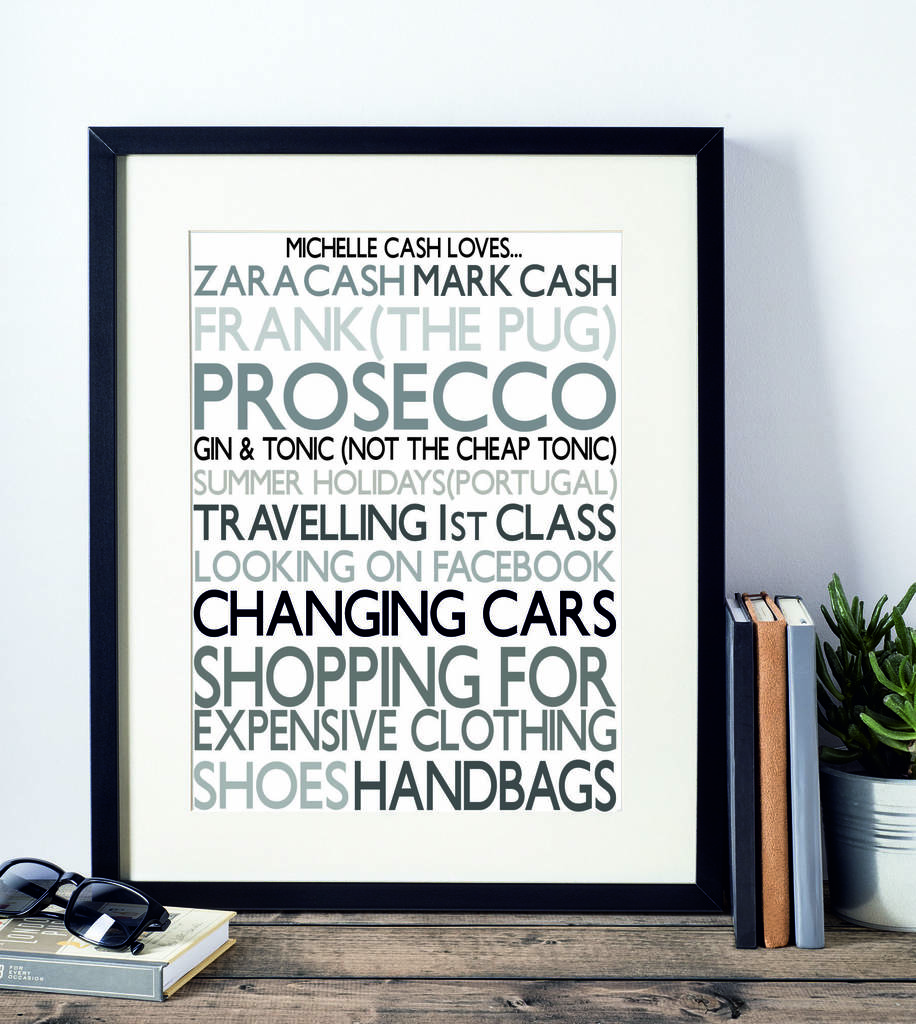 Personalised 'Favourite Things' Framed Print By Rael & Pappie ...