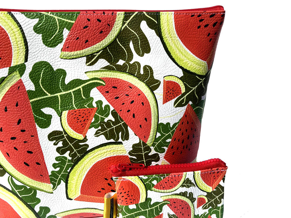 Watermelon Vegan Leather Cosmetic Bag By Lousurfacepattern