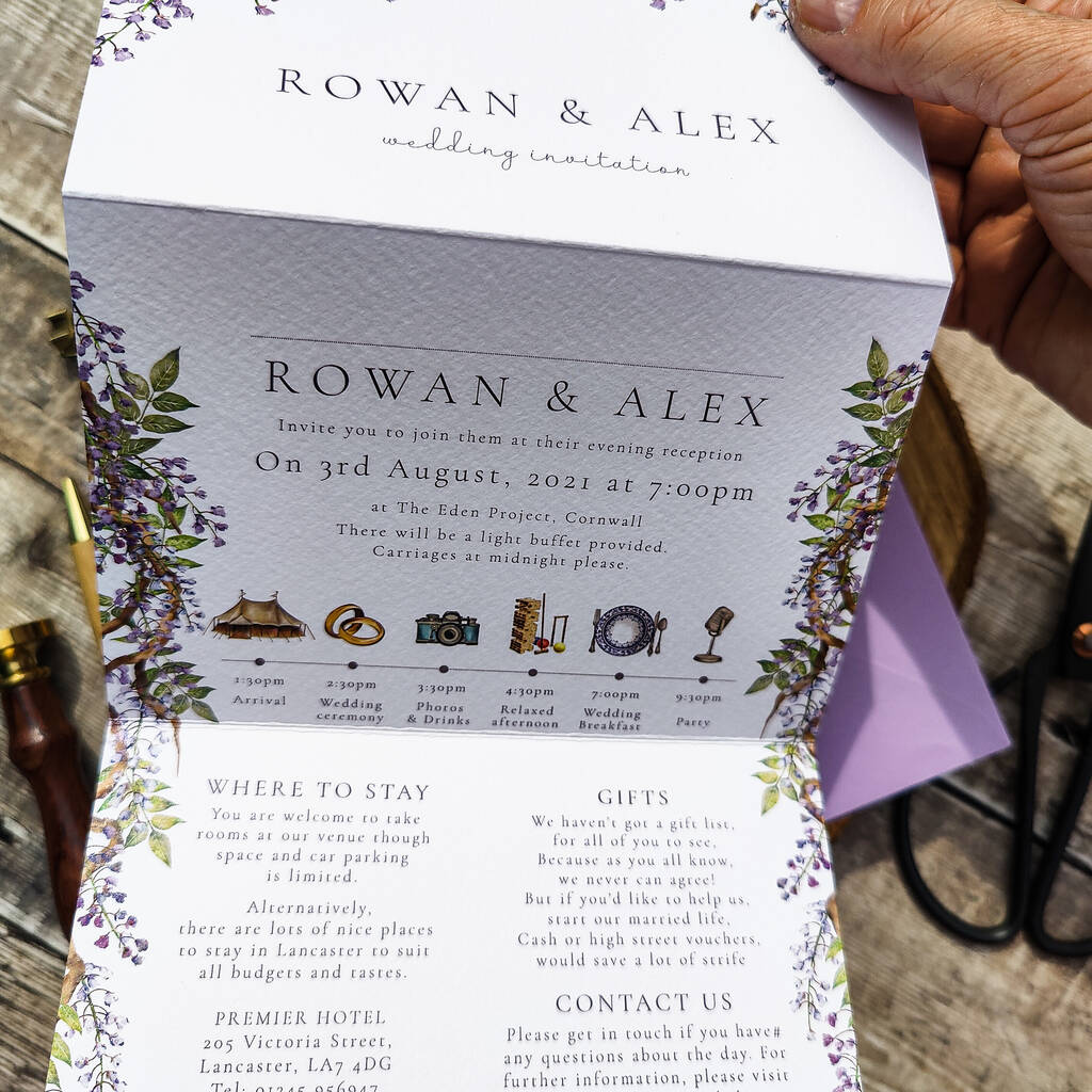 Regency Wisteria Wedding Invitation With Timeline By Paper Willow ...