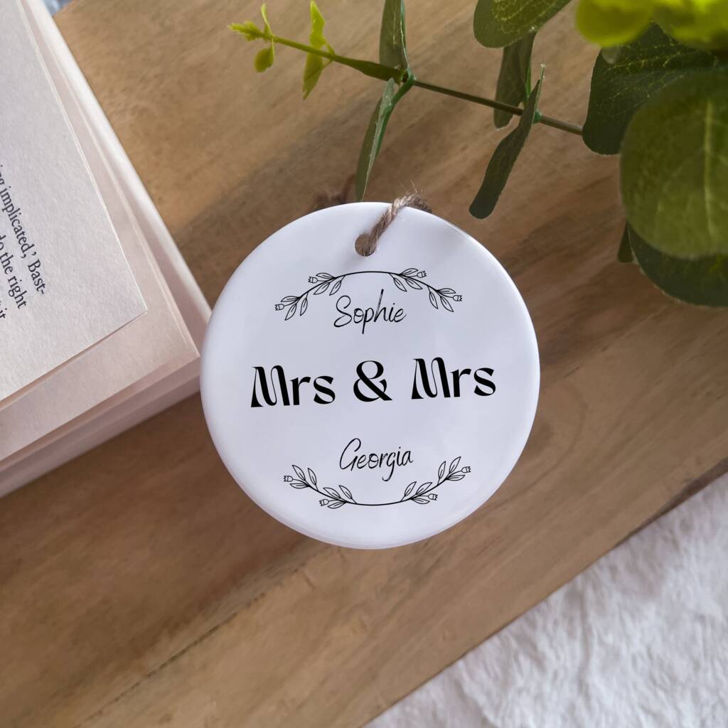 Personalised Mrs And Mrs Ceramic Ornament By By The Pines