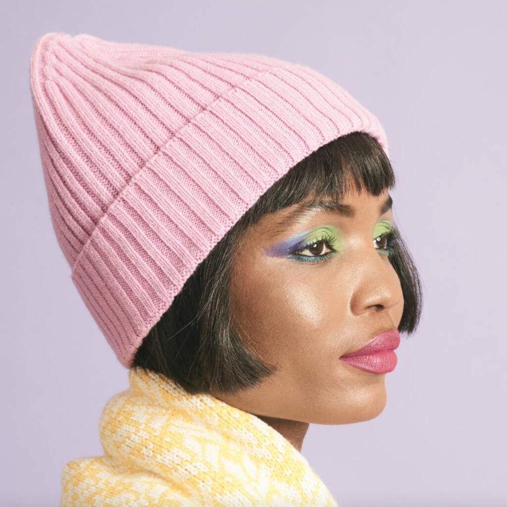 Miss Pompom Lilac Wool Ribbed Beanie By Lowie