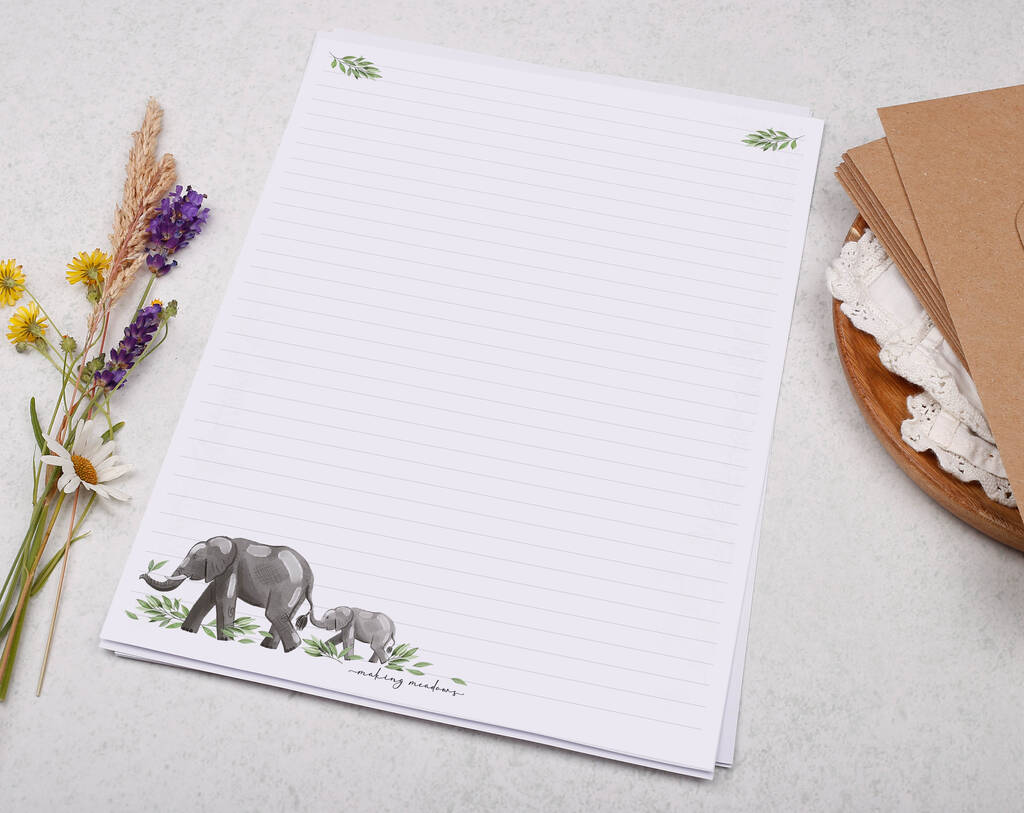 A4 Watercolour Elephant Letter Writing Paper By Making Meadows ...