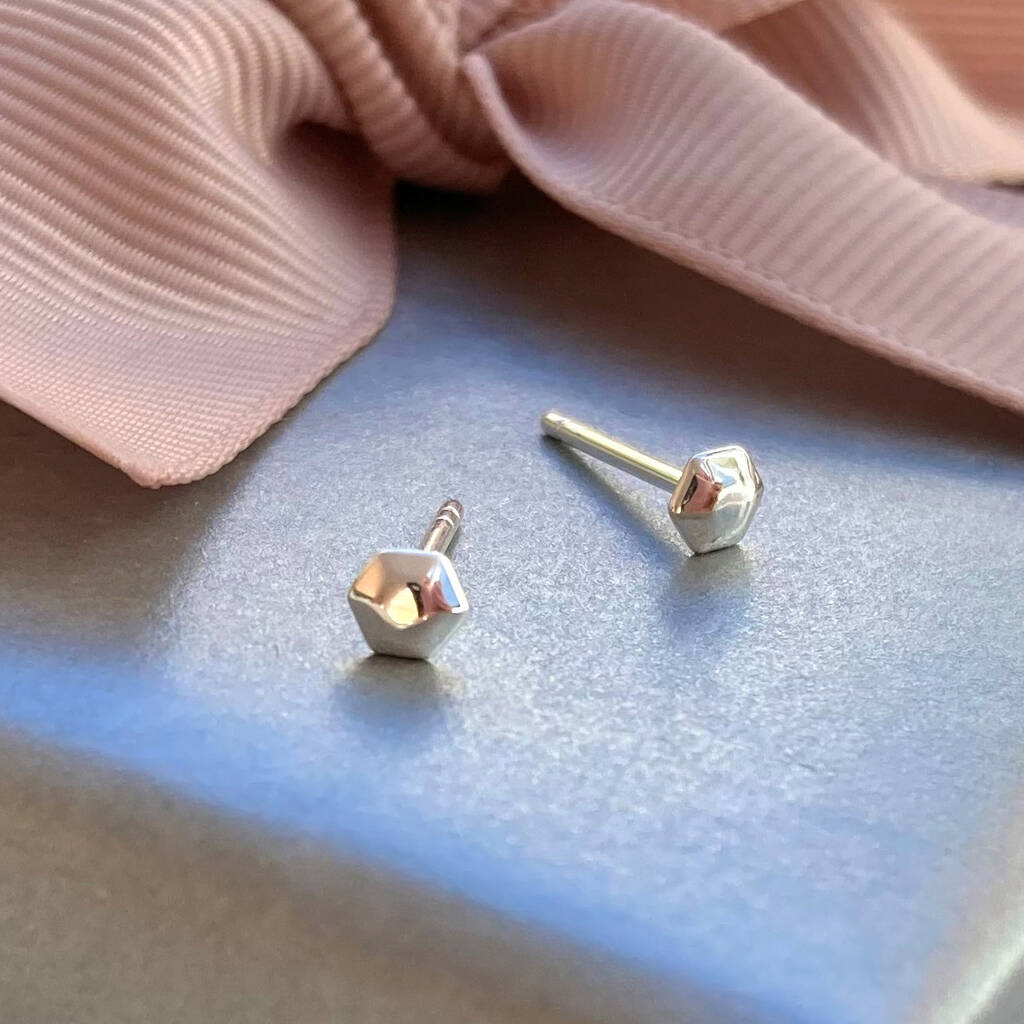 Hexagonal Mini Studs, Sterling Silver By Katie Belle