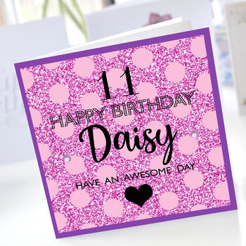 Pink Glitter 11th Birthday Card By Amanda Hancocks | notonthehighstreet.com