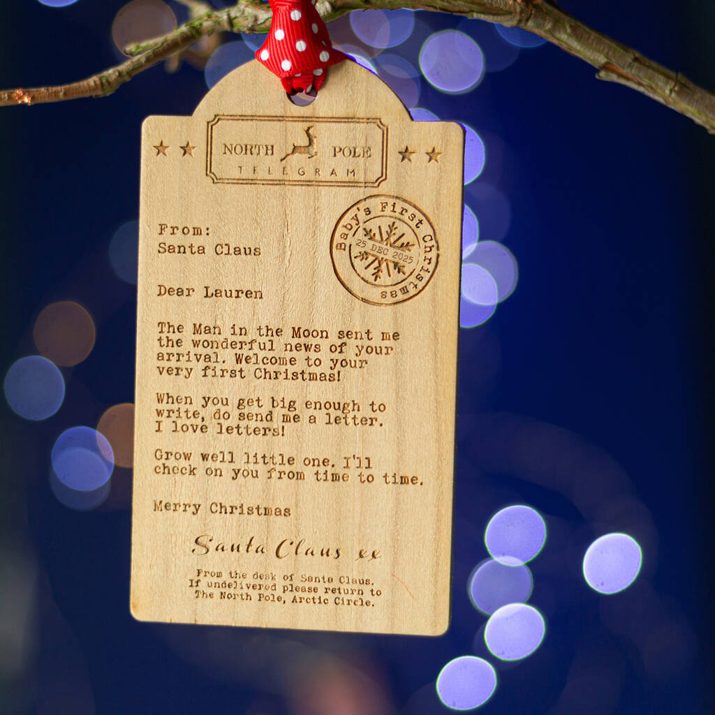 Bespoke Baby's First Christmas Wooden Tag Decoration By Betsy Benn