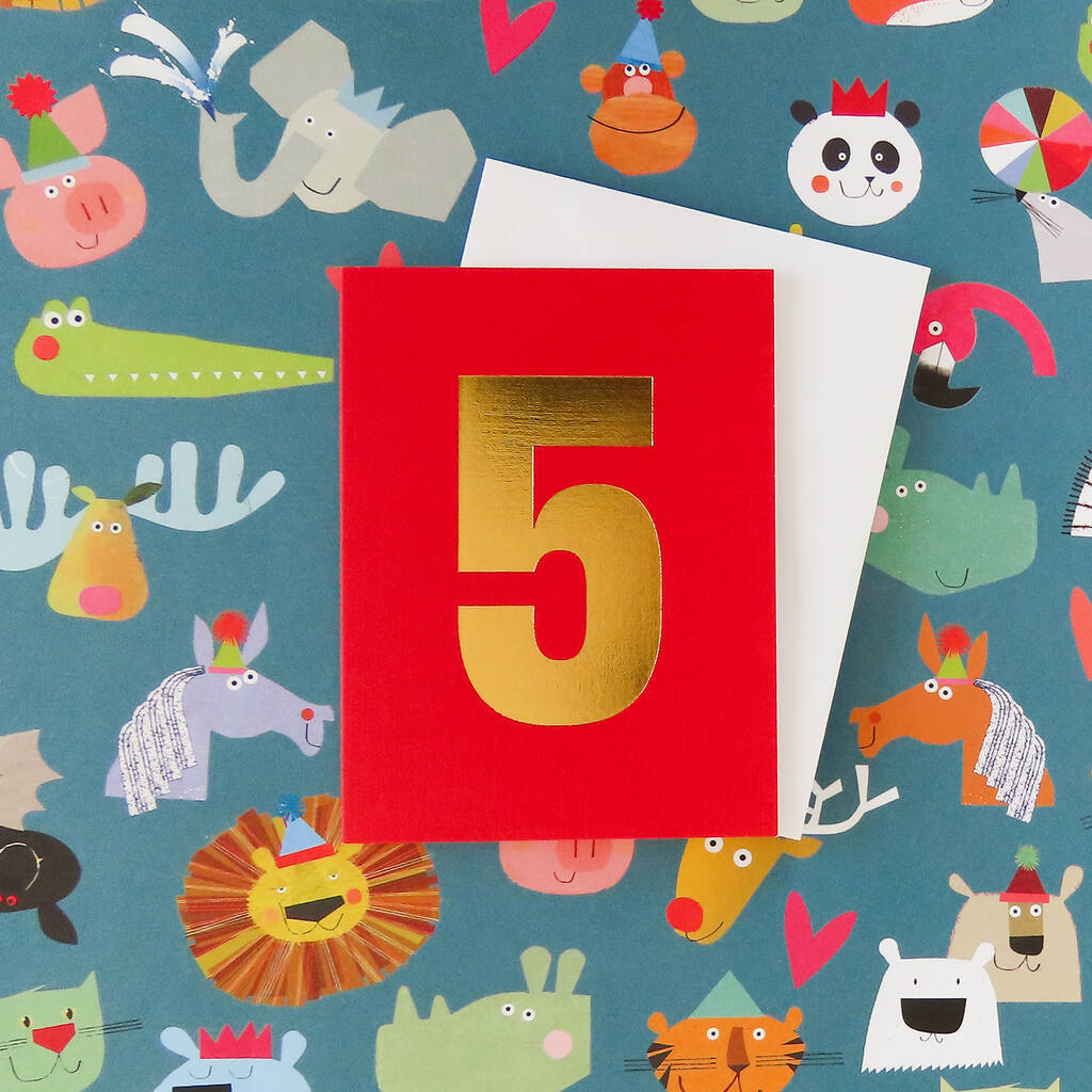 Mini Gold Foiled Number Five Card By Kali Stileman Publishing