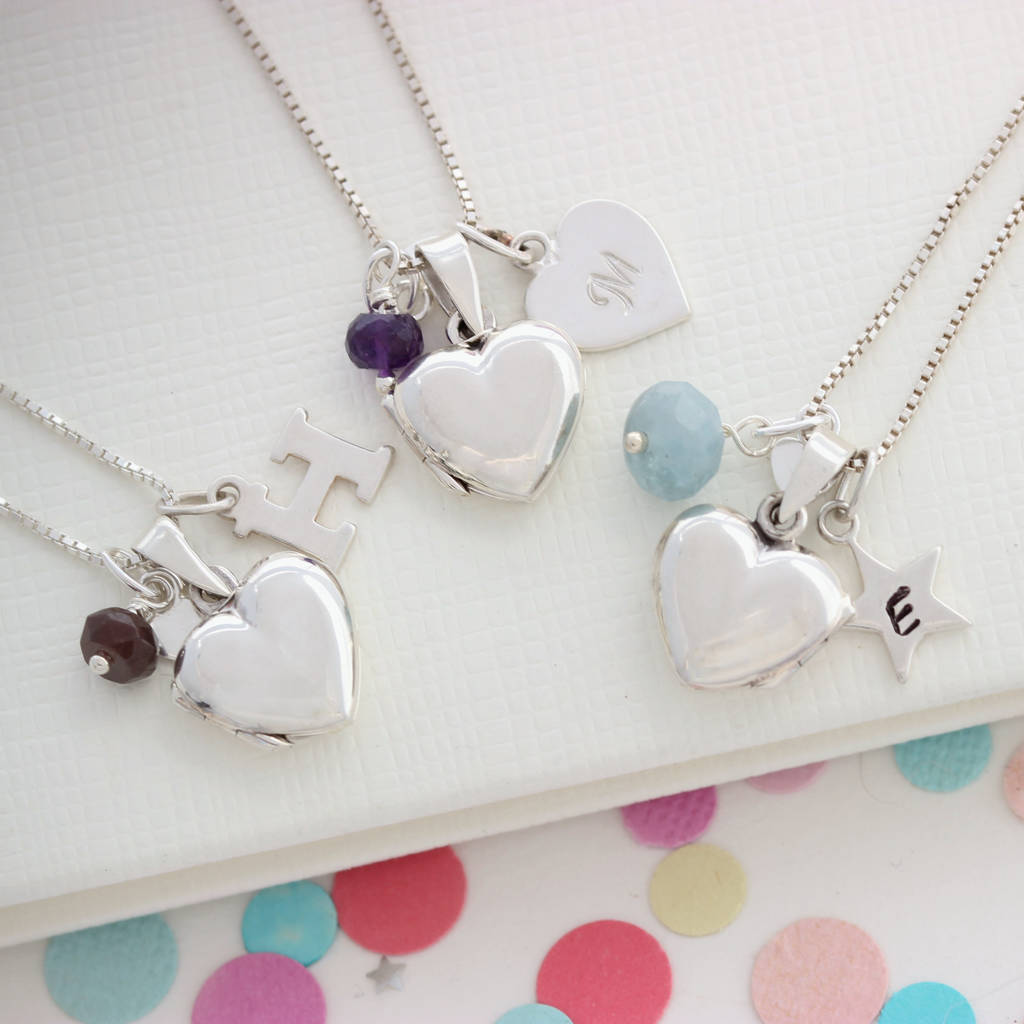 tiny silver heart locket with birthstone by bish bosh becca ...