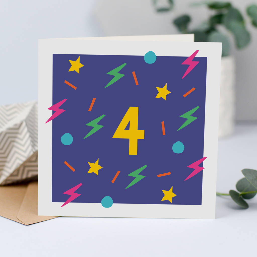 4th birthday card, unisex card for four year old by lizzie chancellor ...