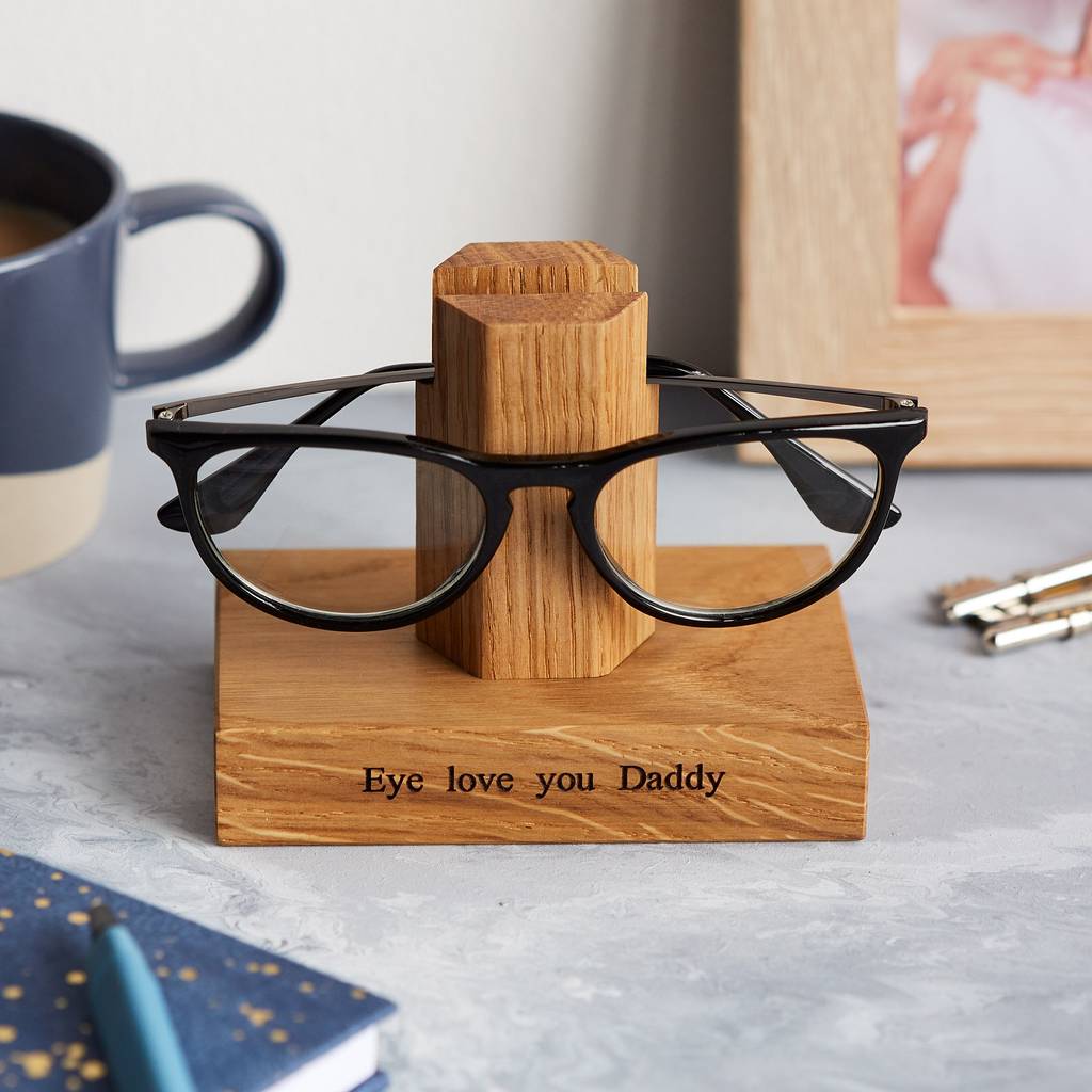 Solid Oak Personalised Glasses Stand By Mijmoj Design