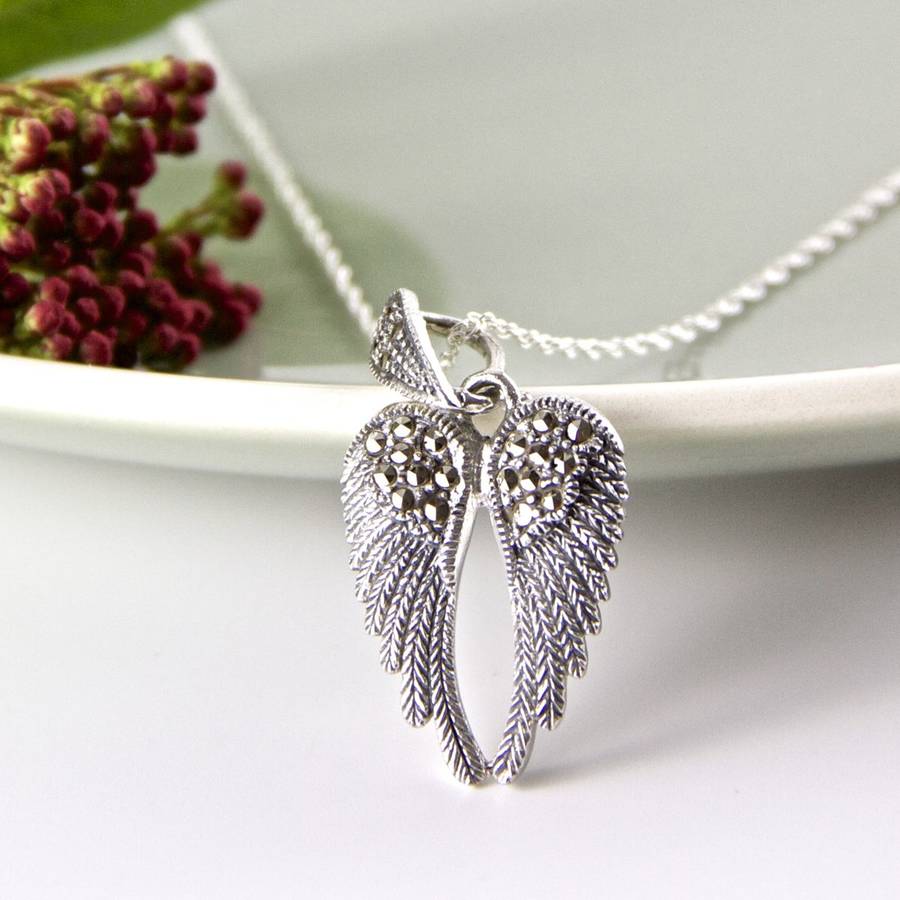 Marcasite Sterling Silver Angel Wing Necklace By Gaamaa ...