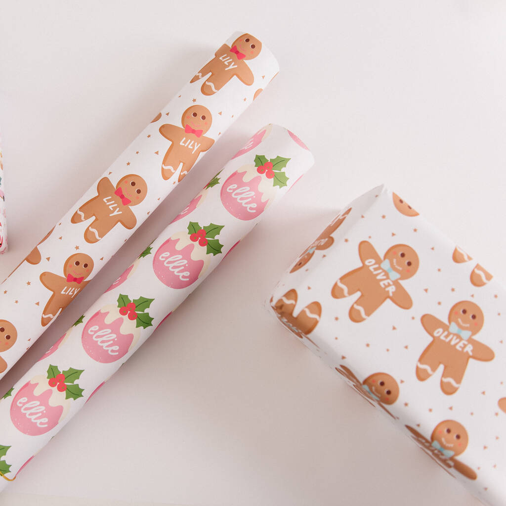 Personalised Christmas Gingerbread Man Wrapping Paper By Abigail Warner ...