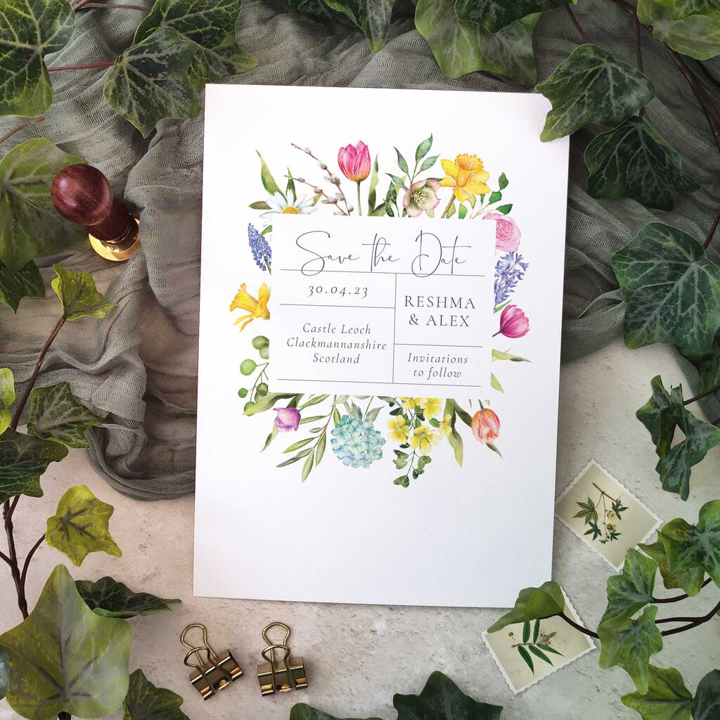 Spring Flowers Save The Date Cards And Envelopes By Paper Willow ...
