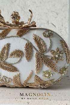 Arar | White And Gold Floral Embroidered Bridal Clutch By Magnolia by ...