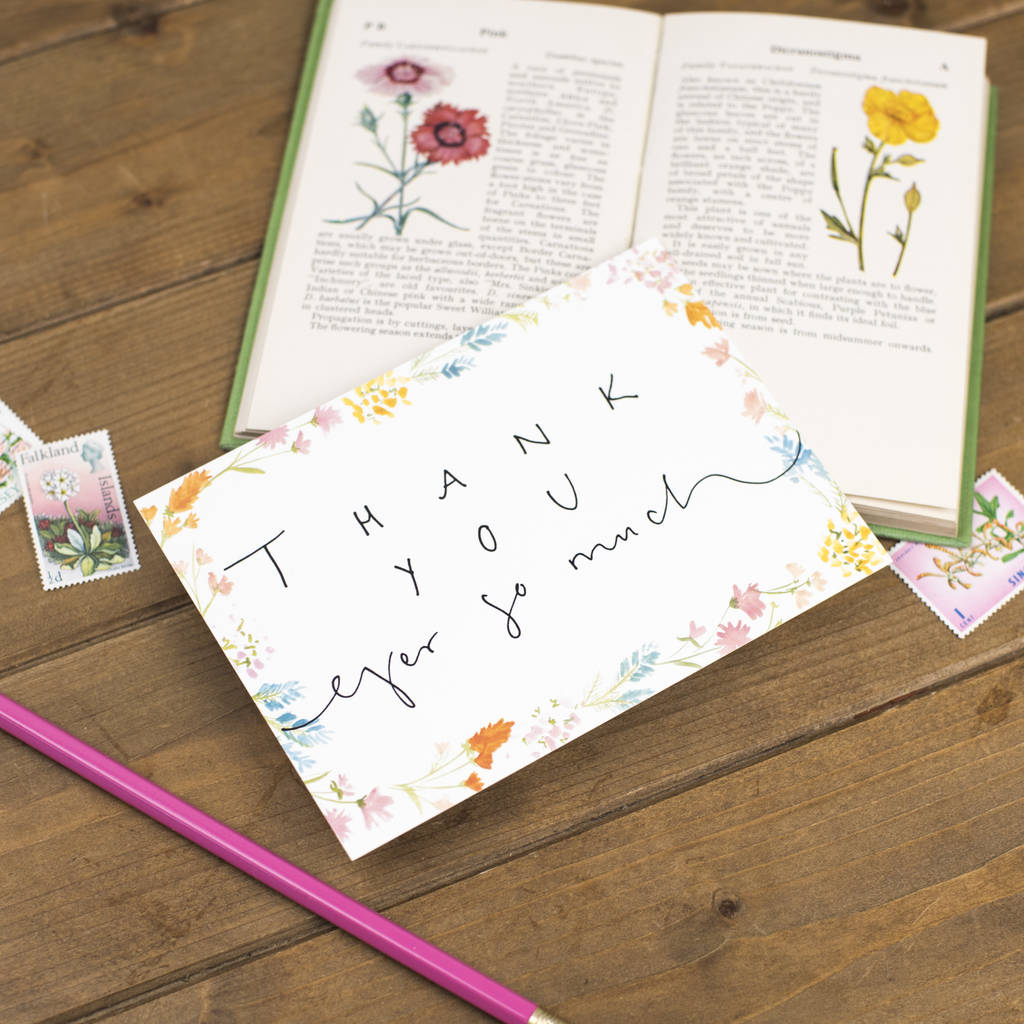 'thank you ever so much' floral illustration postcard by oh squirrel ...