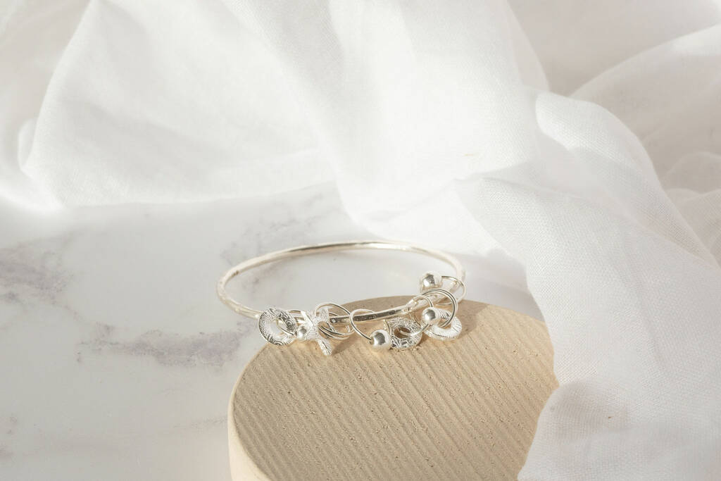 Sterling Silver Charm Bangle By Lucy Kemp Silver Jewellery ...