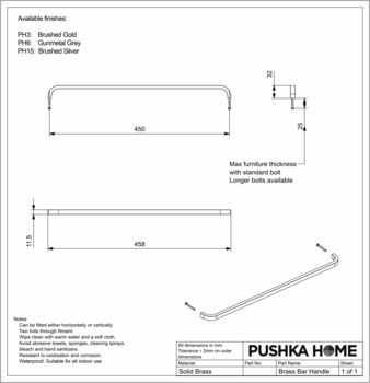 Solid Brass Gunmetal Grey Door And Drawer Bar Handles By Pushka Home ...