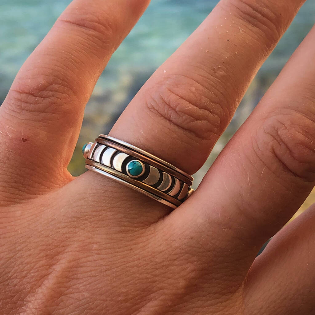 Moon Phase Turquoise And Silver Spinning Ring By Charlotte's Web ...