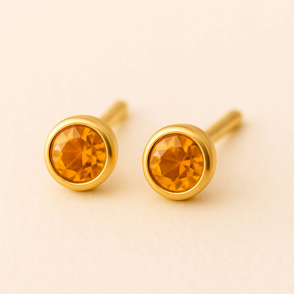 Gold Plated Sterling Silver November Citrine Birthstone Stud Earrings ...