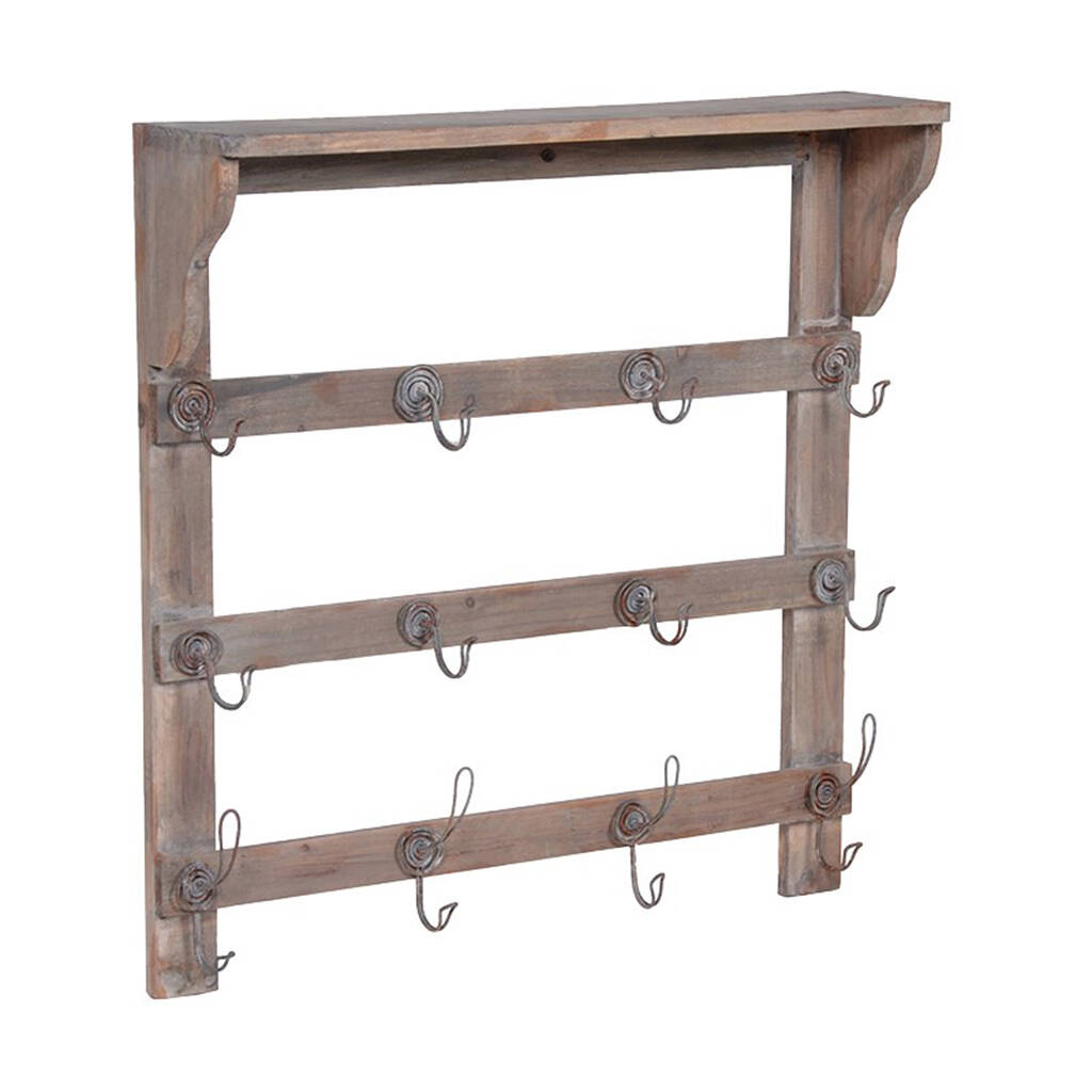 Vintage Farmhouse Wooden Wall Shelf With Hooks By Dibor ...