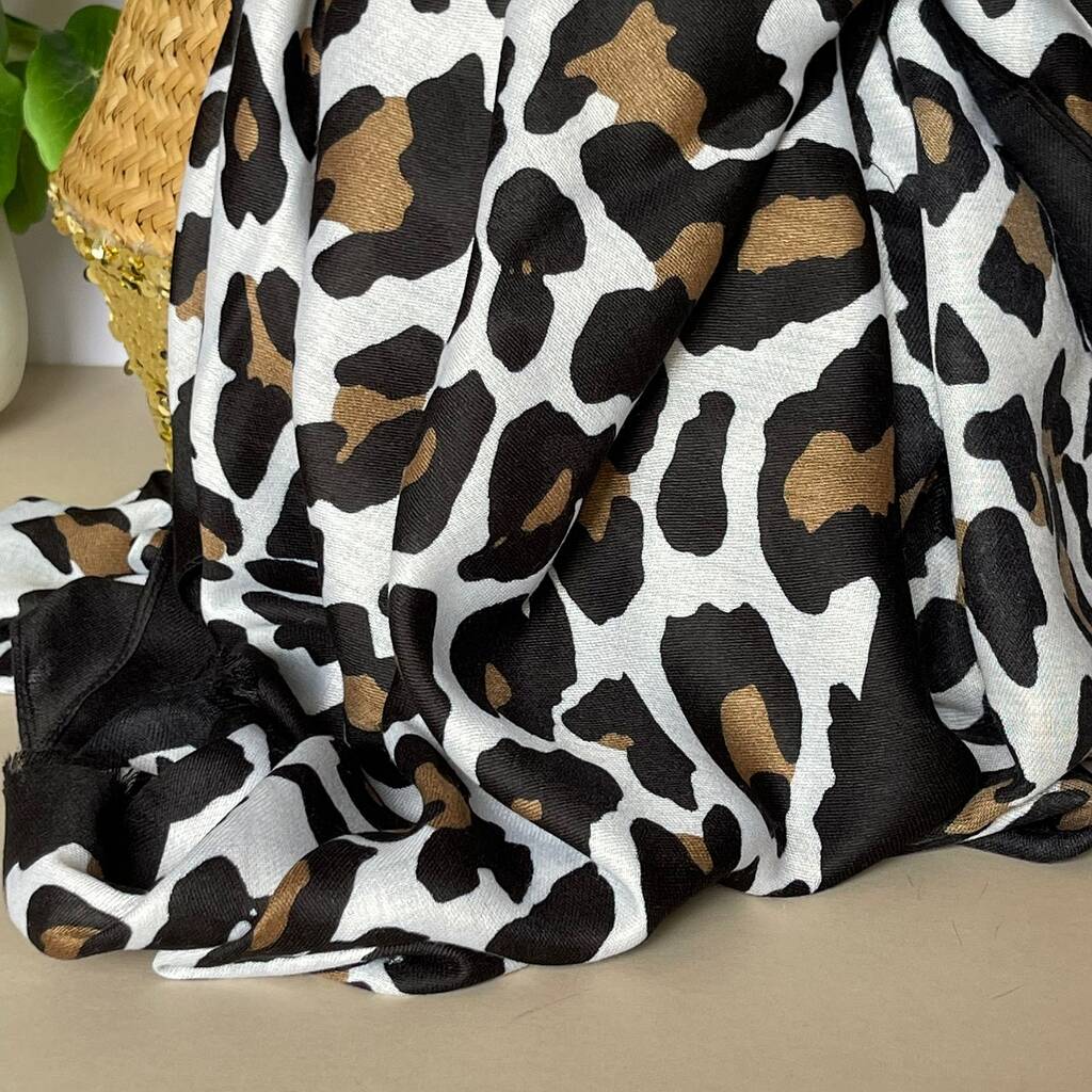 Leopard Print Black Border Scarf In Black And Beige By Nest Gifts