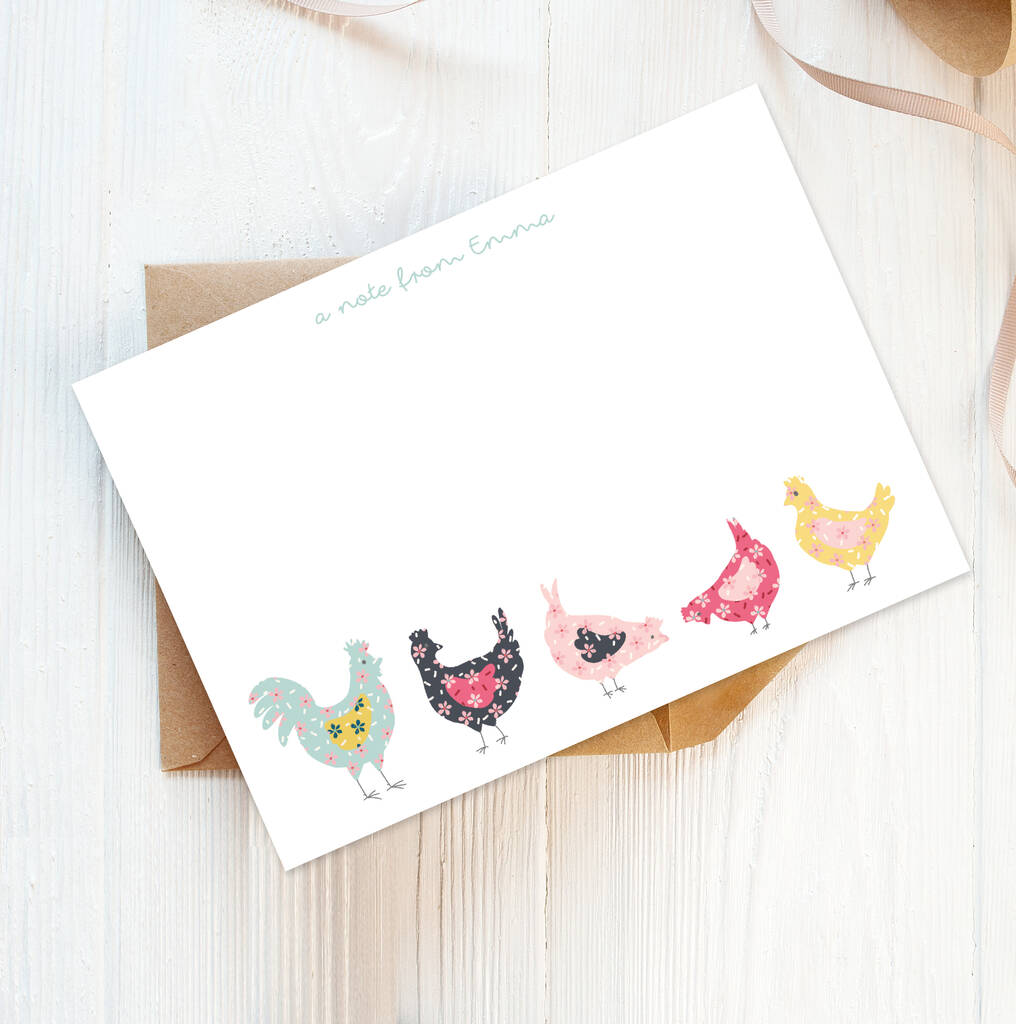 Floral Chickens Personalised Note Cards By Lunella | notonthehighstreet.com