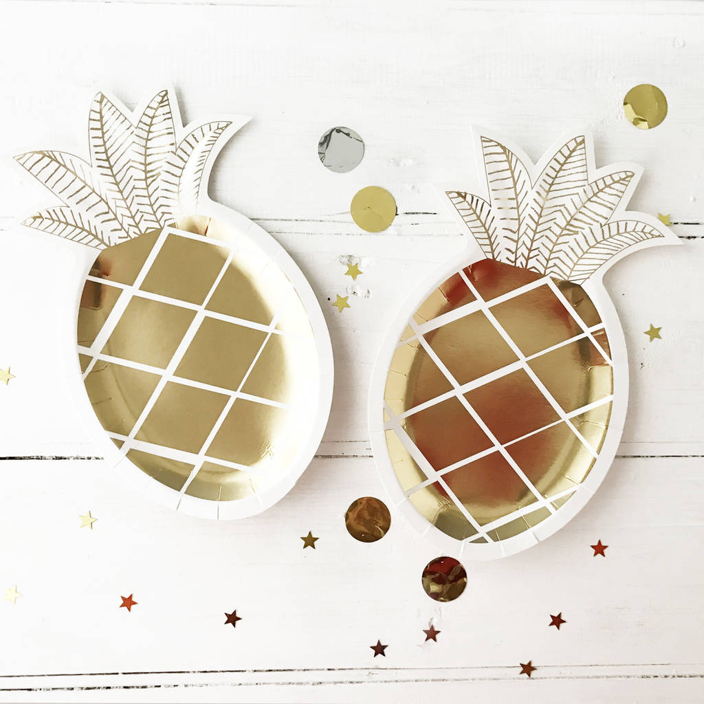 Tropical Pineapple Gold Foil Paper Party Plates By Postbox Party ...