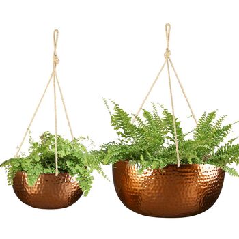 Set Of Two Hammered Copper Hanging Planters By Dibor ...