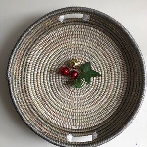 Handwoven Tray Silver Rim By Artisanne