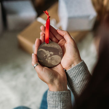 Personalised Baby Scan First Christmas Wooden Bauble By The Drifting ...