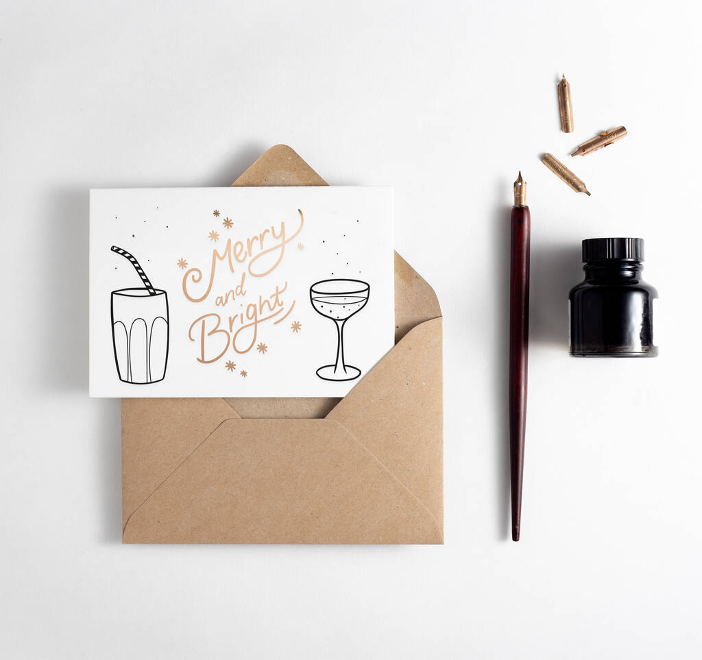 Merry And Bright Gold Foil Christmas Card By Hunter Paper Co 