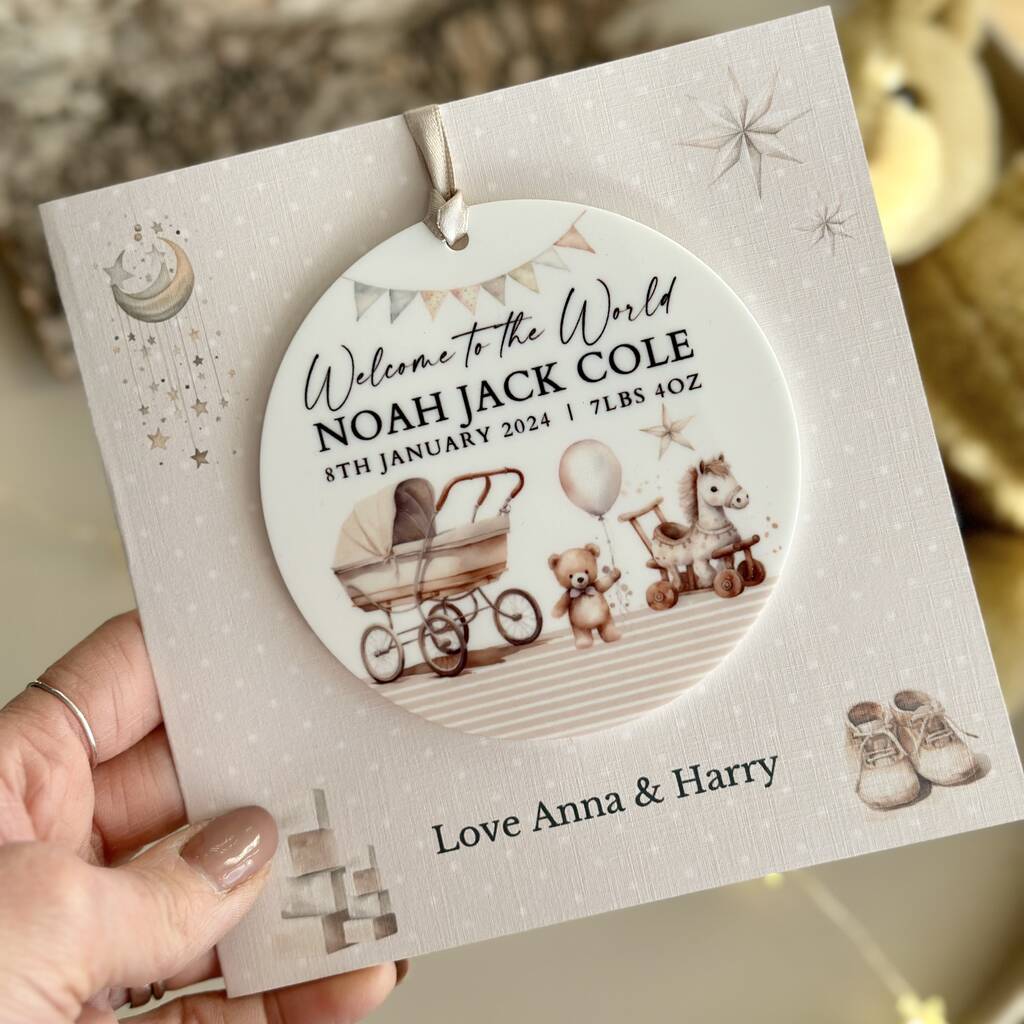 New Baby Keepsake Card Beige By Kitty and Fin | notonthehighstreet.com