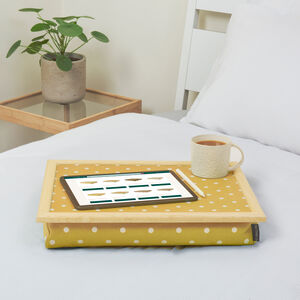 Lap Tray Canary Yellow Spotty Fabric Wood Frame By Blue Badge Co
