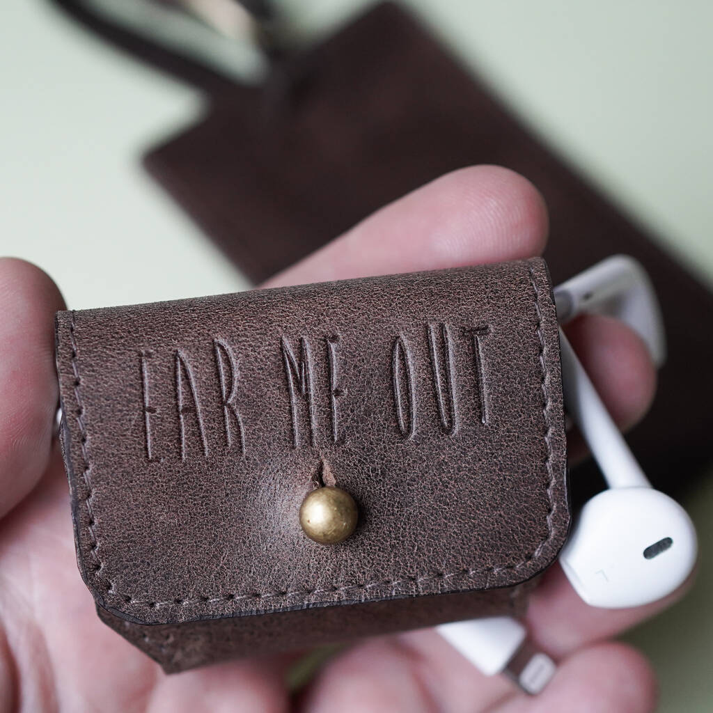 Vintage Leather Luggage Tag And Earphone Tidy Gift Set Perfect Father's ...