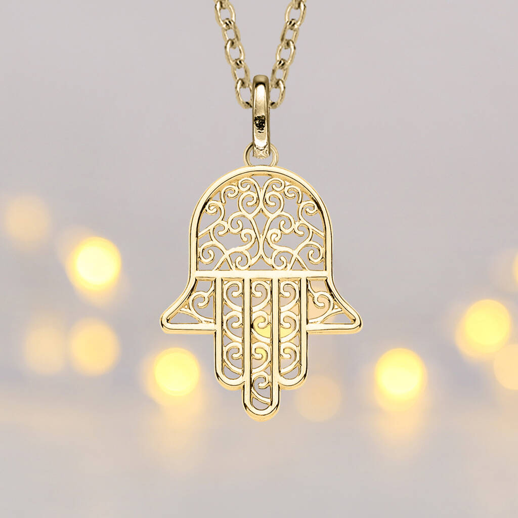 Personalised 9ct Gold Hamsa Hand Necklace By Songs of Ink and Steel