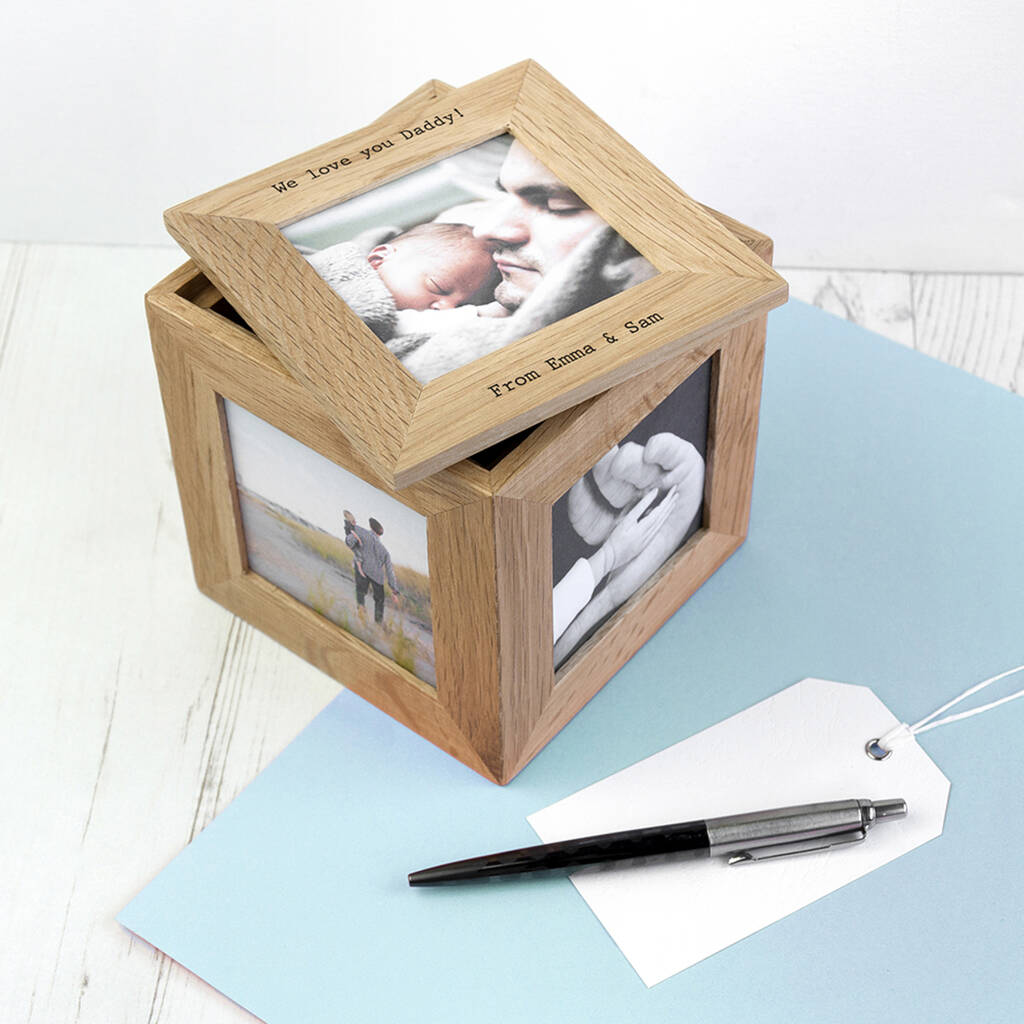 Dad's Personalised Oak Photo Cube Keepsake Box By JUNGLEY | notonthehighstreet.com