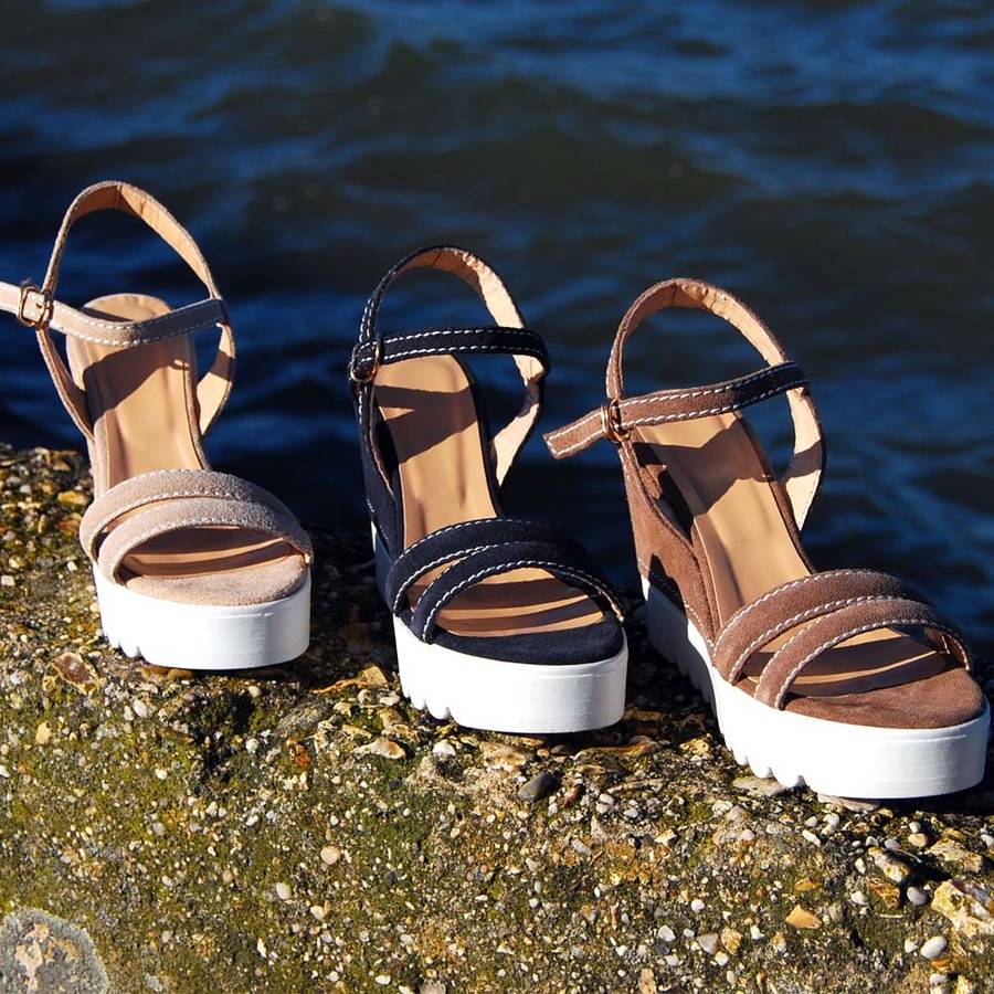 chunky soled suede wedges by espadrille | notonthehighstreet.com