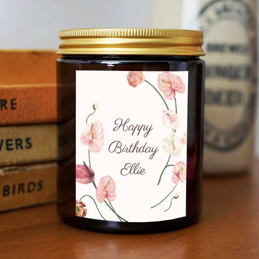 Personalised Happy Birthday Floral Candle By Otter Candle Co