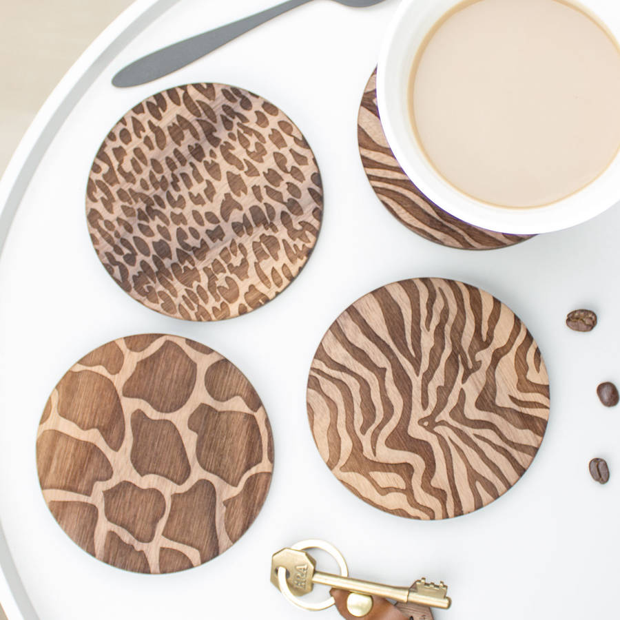 wood animal print coaster set by create gift love | notonthehighstreet.com
