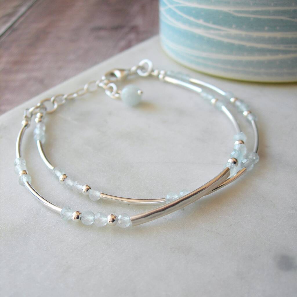Aquamarine And Silver Double Stranded Bracelet By Hazey Designs ...