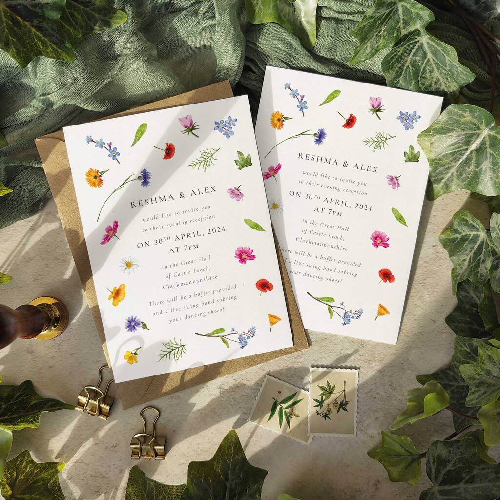 Wildflower Scatter Flat Wedding Invitations By Paper Willow