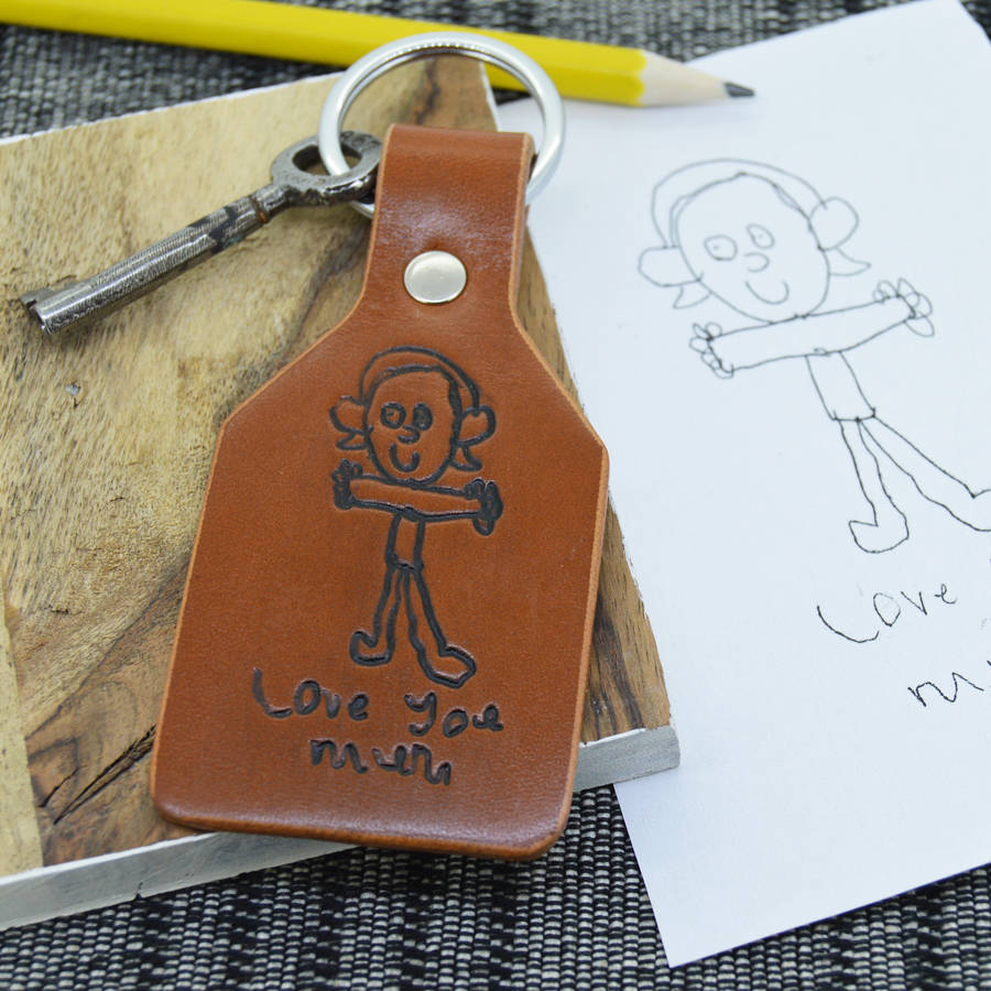 personalised leather child's drawing key ring by hold upon heart ...