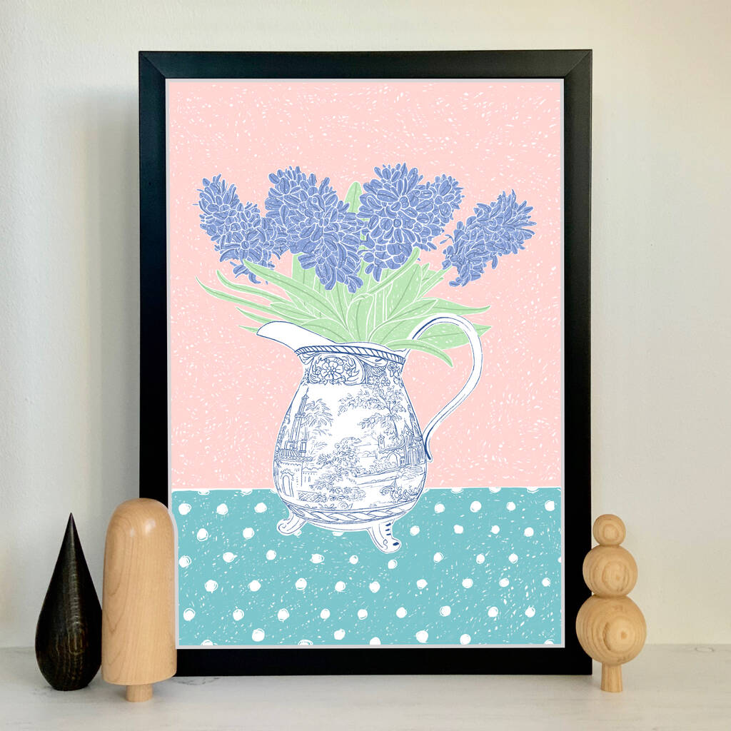 Jug Of Hyacinth Flowers Illustration Art Print By Adam Regester Design
