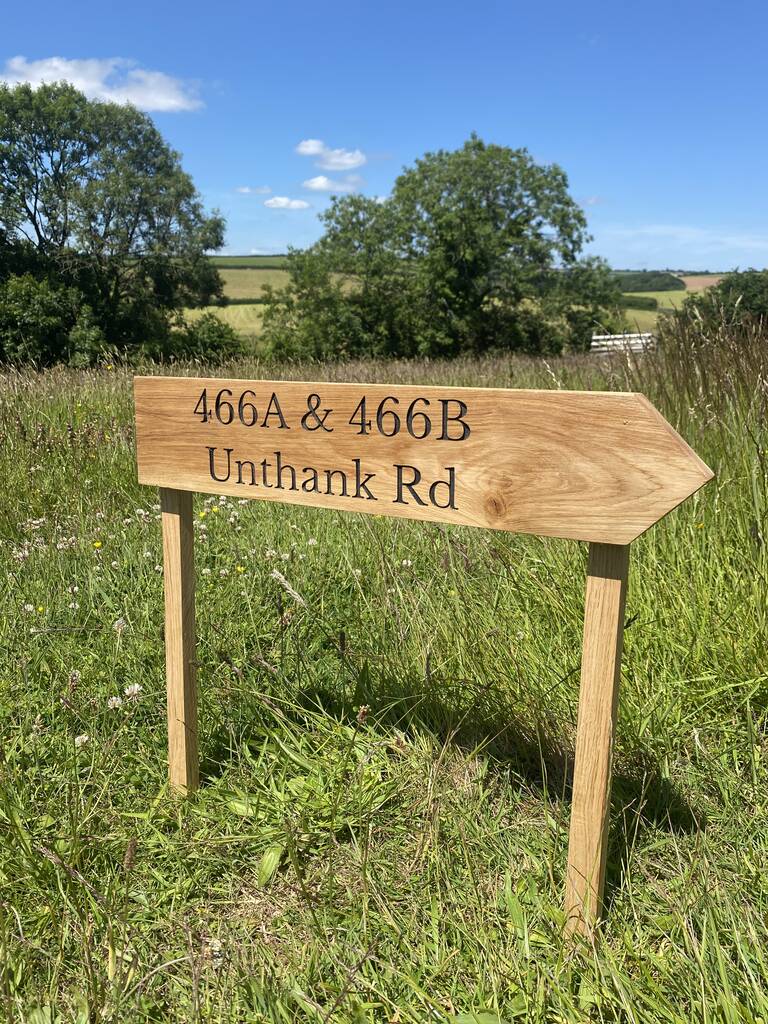 Wooden Engraved Driveway Sign Pointing By Grain Designs ...