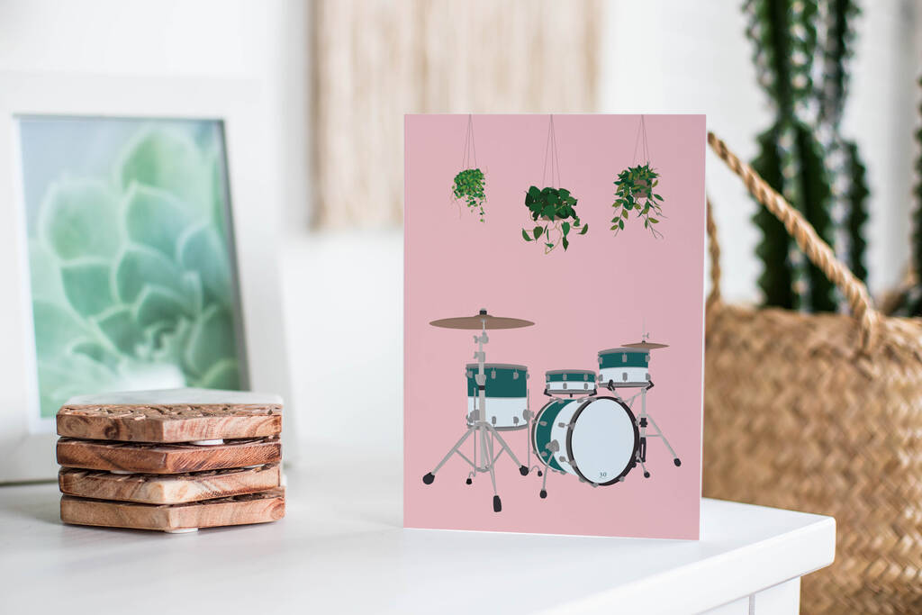 Drum Kit Houseplant Card | Music Greetings Card By Thirty Forest ...
